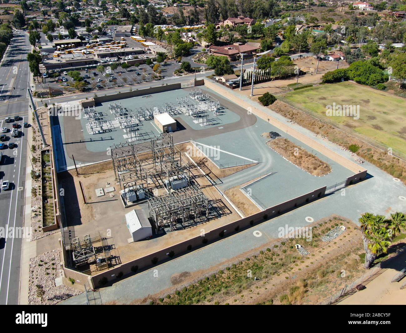 Aerial view of electric power plants. Electrical distribution ...