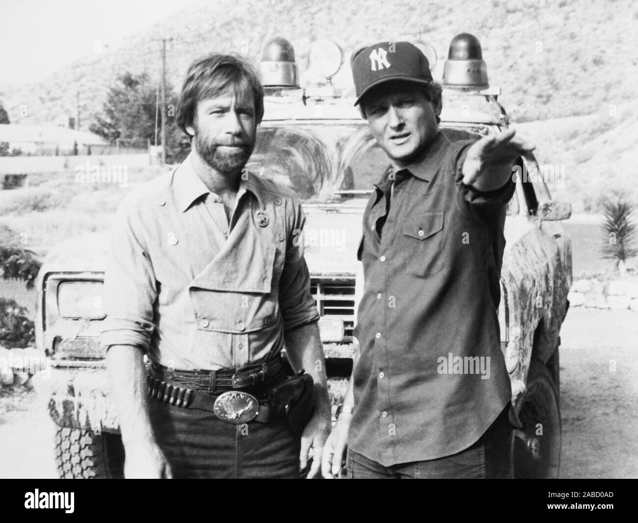 LONE WOLF MCQUADE, from left: Chuck Norris, director Steve Carver on ...