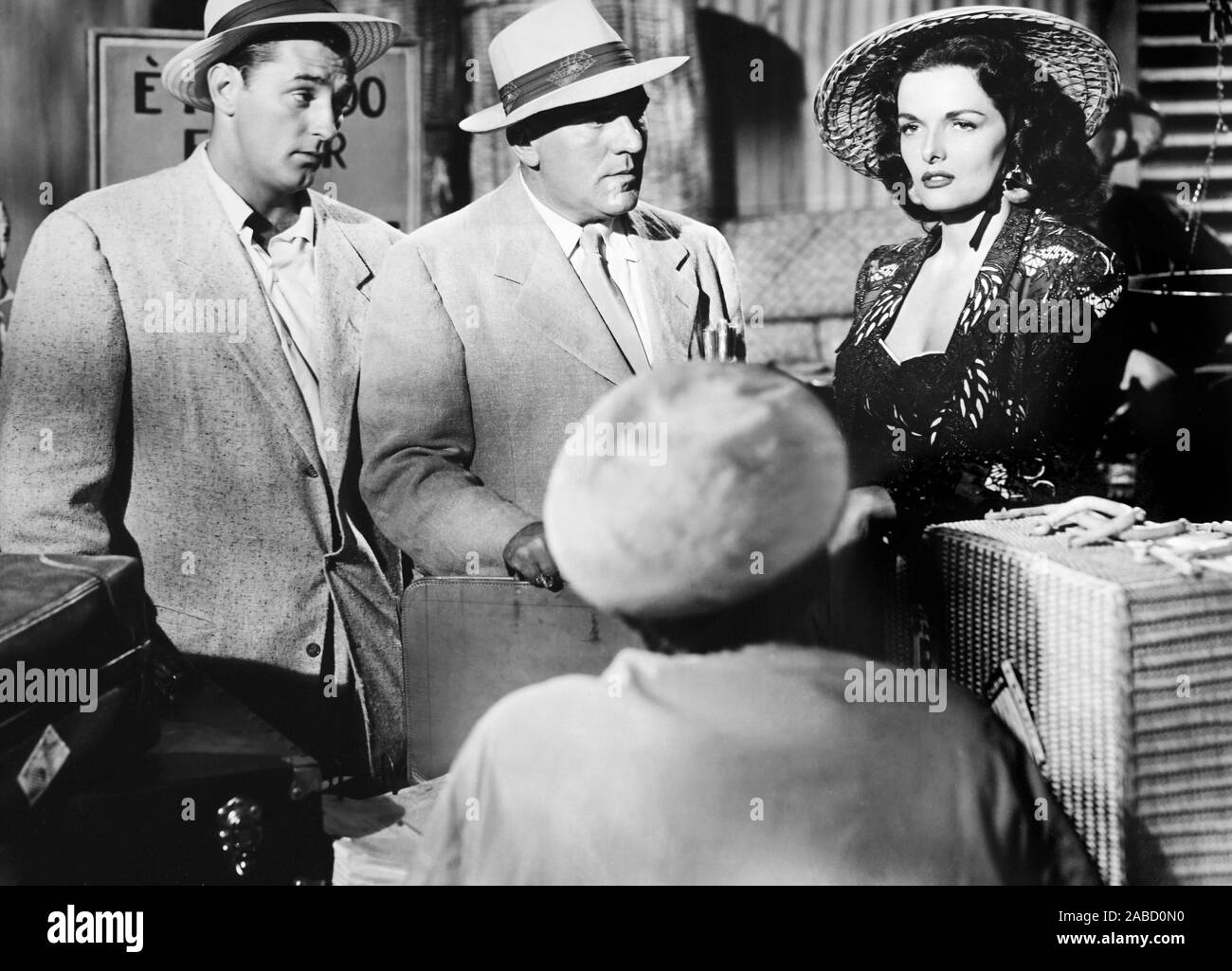 MACAO, from left, Robert Mitchum, William Bendix, Jane Russell, 1952 ...
