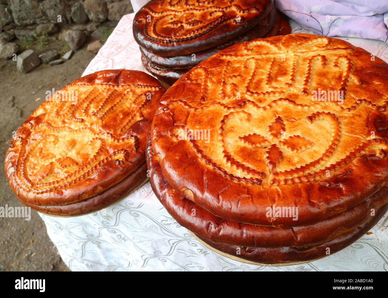 Stack of Freshly Made Gata, Traditional Armenian Sweet Breads for Sale ...
