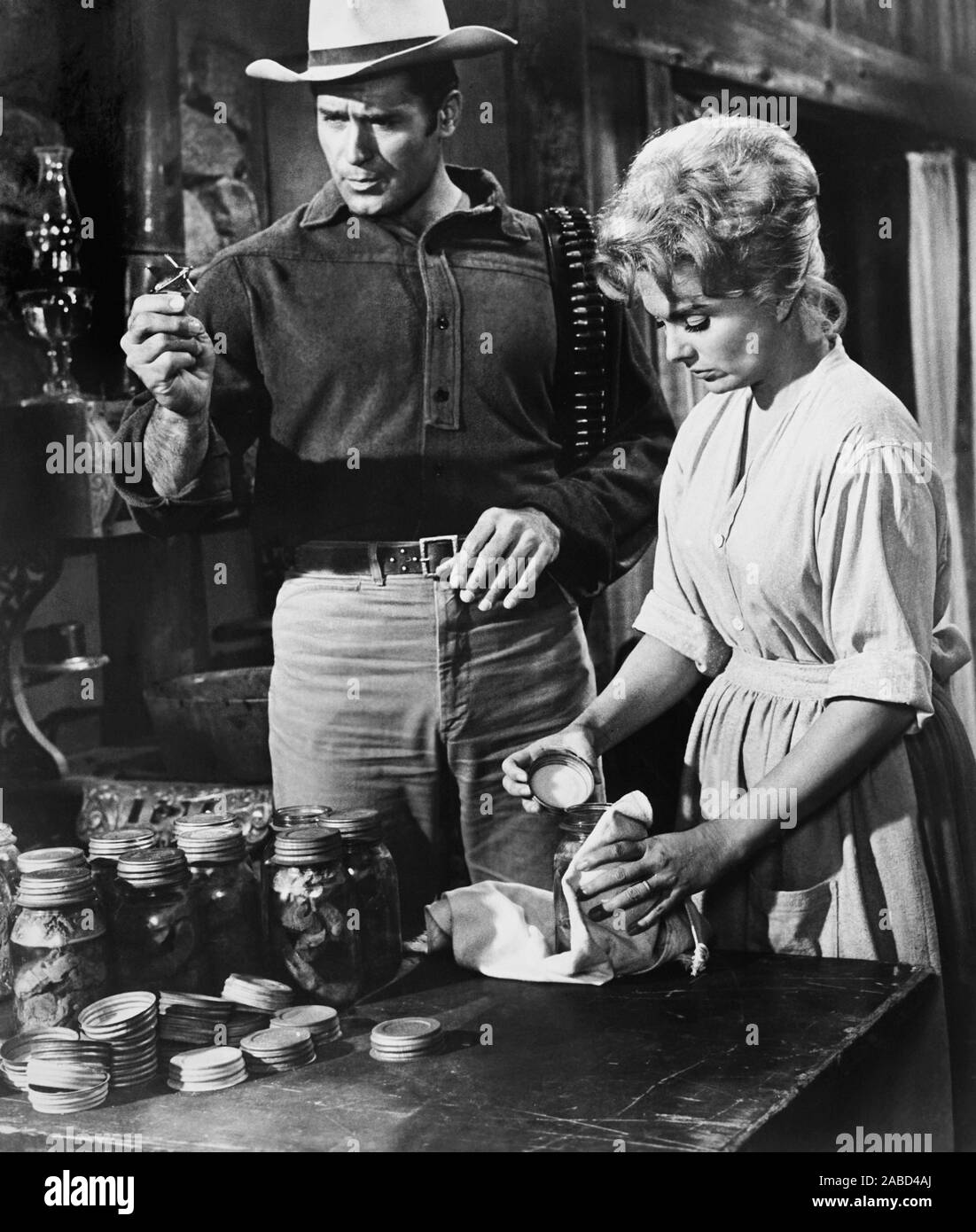 THE NIGHT OF THE GRIZZLY, from left: Clint Walker, Martha Hyer, 1966 ...