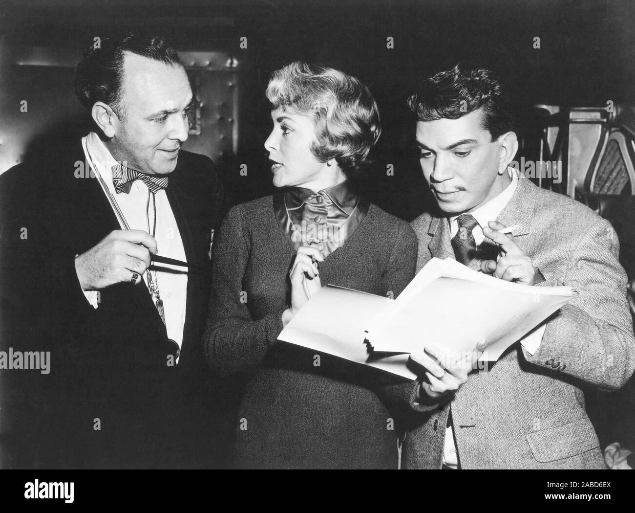 PEPE, from left: director George Sidney, Janet Leigh, Cantinflas on set ...