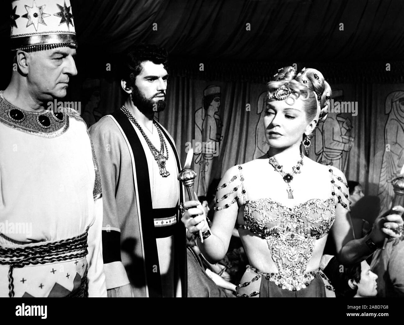 THE PRODIGAL, from left, Louis Calhern, Edmund Purdom, Lana Turner ...