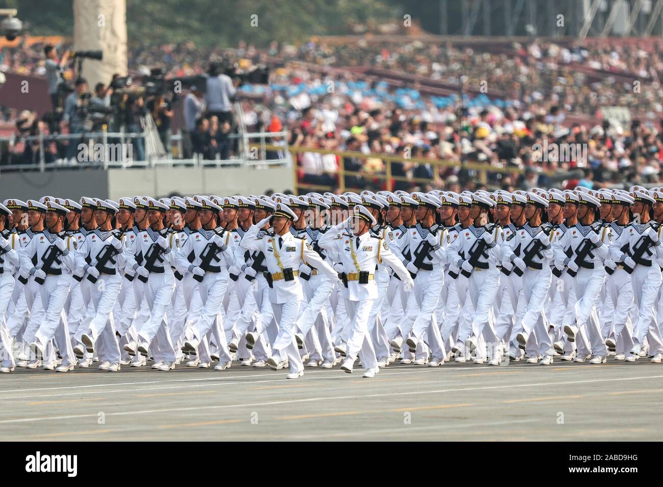 Soldiers, sailors and pilots of various troops line up and proceed ...