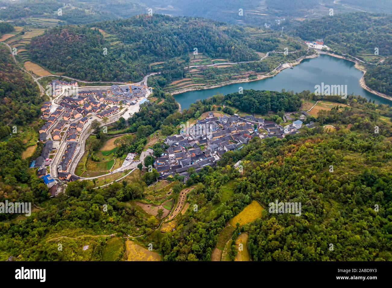 An aerial view of a village of Miao, one of the 55 official minority ...