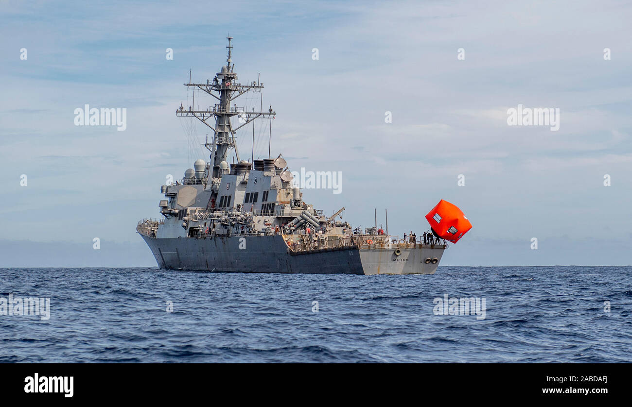 SOUTH CHINA SEA (Nov. 24, 2019) Sailors deploy an inflatable naval ...