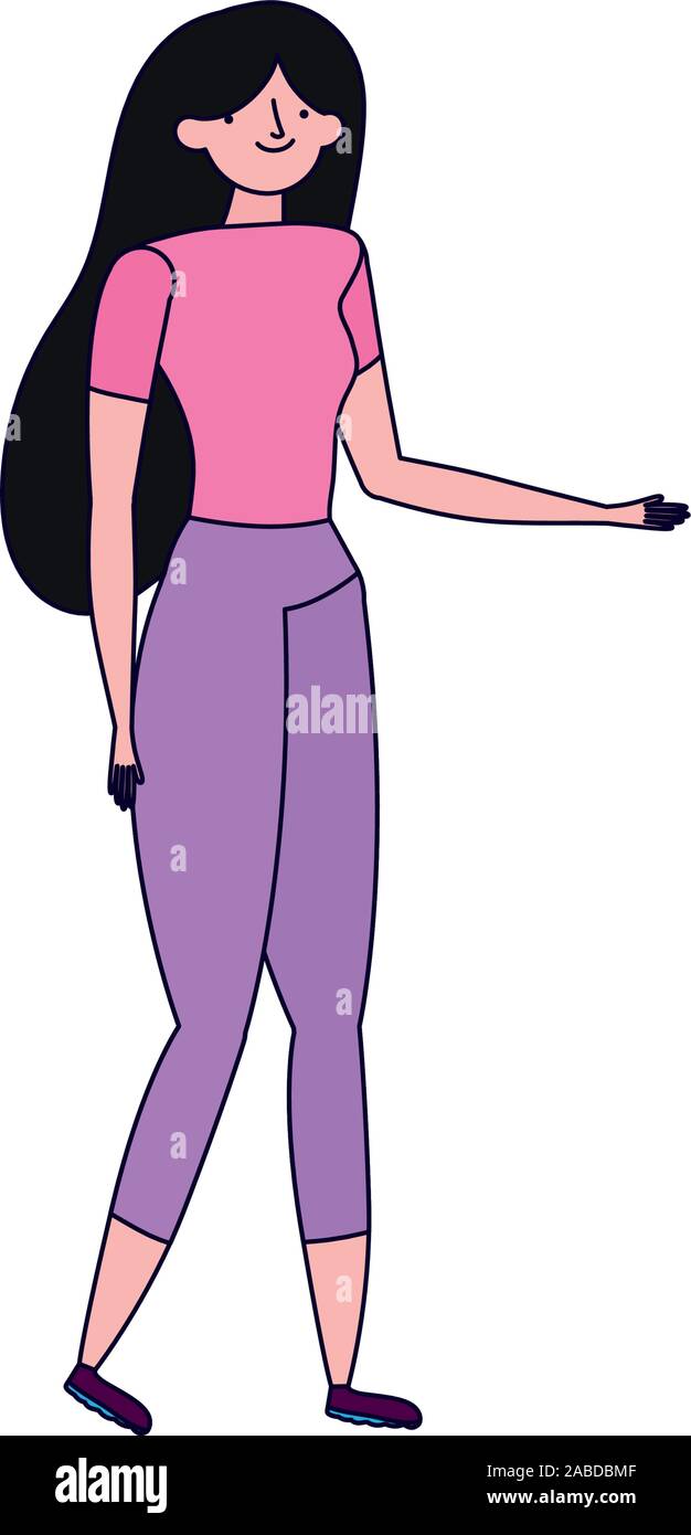 young woman cartoon character standing white background vector ...