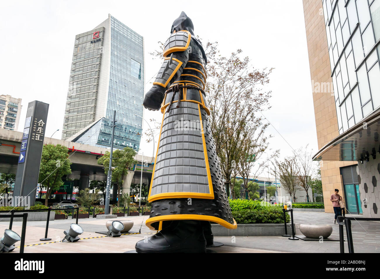 An eight-meter-high sculpture of fictional superhero Batman appears to ...