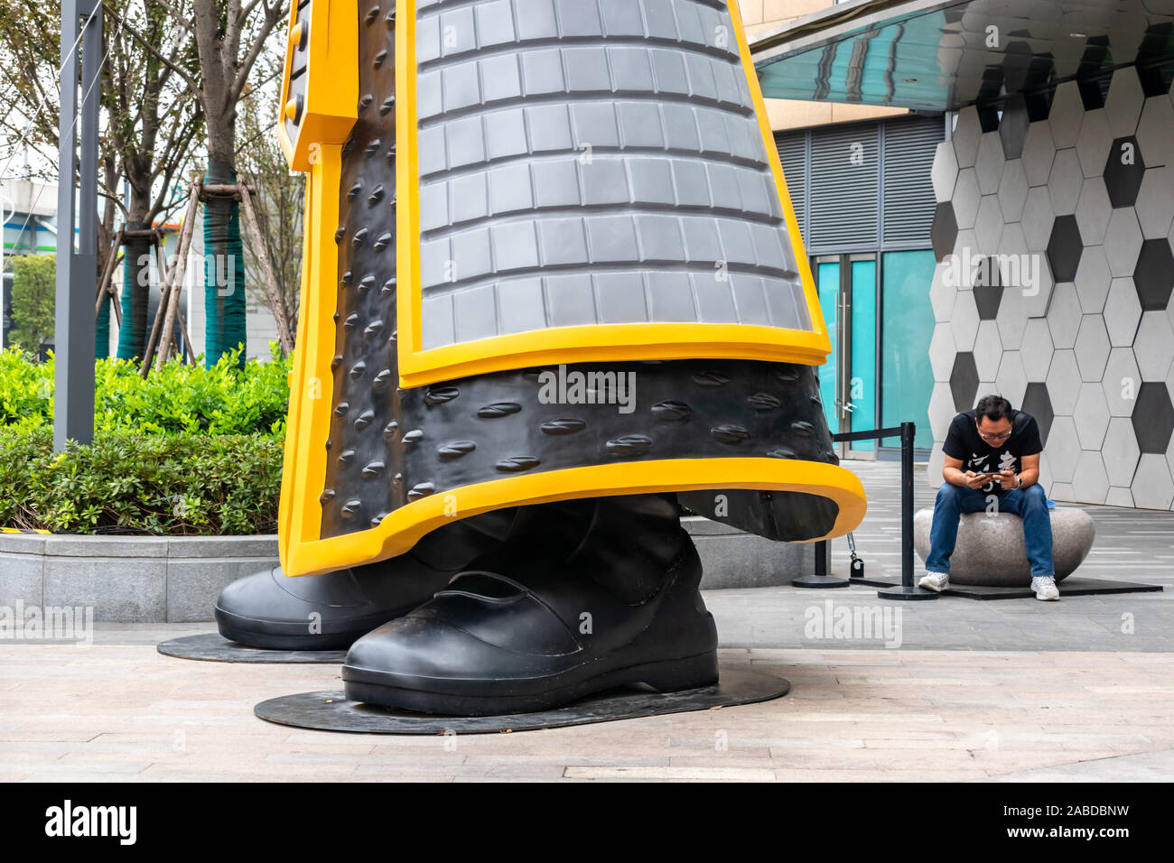 An eight-meter-high sculpture of fictional superhero Batman appears to ...