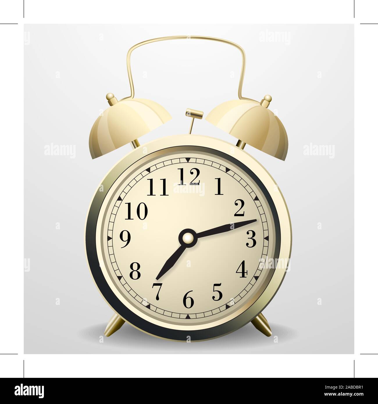 Alarm clock. Mechanical table clock with arrows, dial and metal bell ...