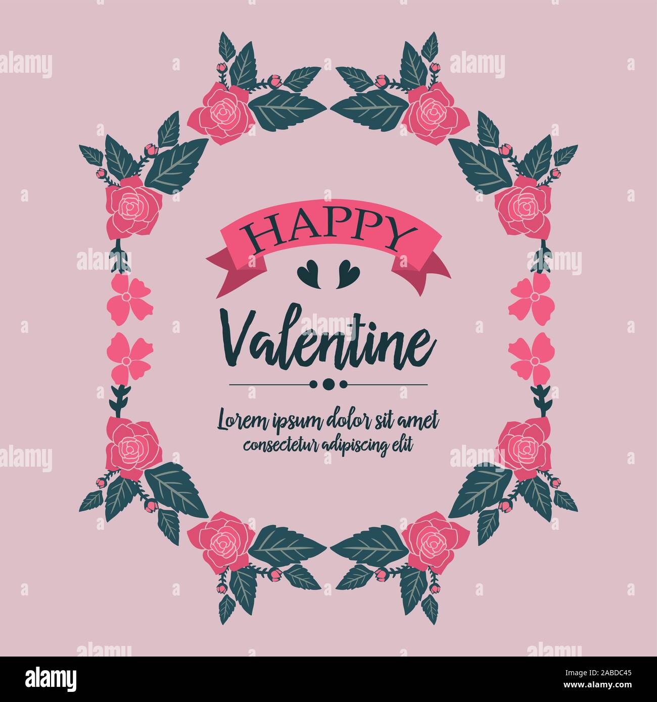 Design banner of happy valentine, with vintage pink flower frame art ...