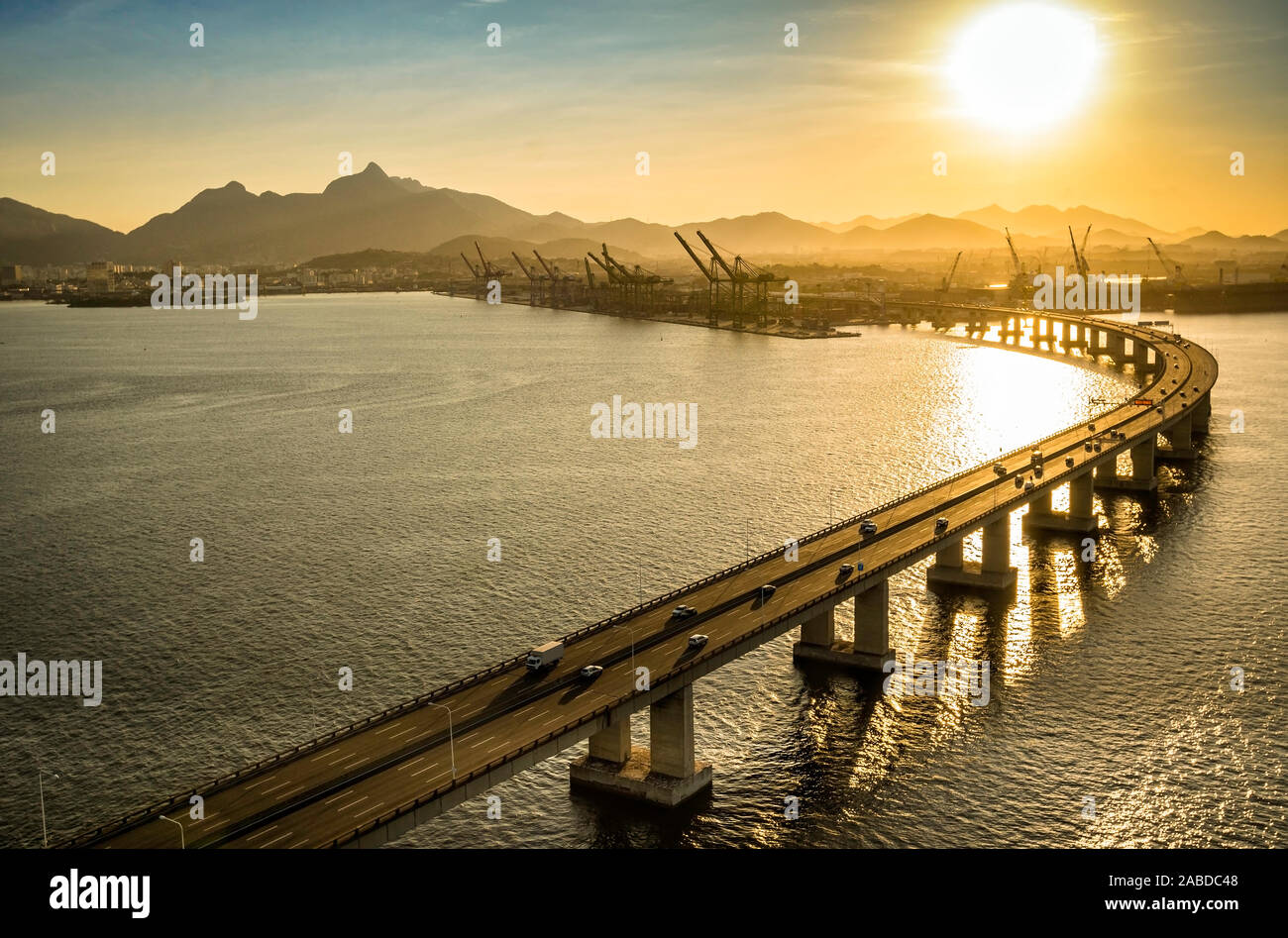 Highway Bridge over the ocean leading to the city, Rio de Janeiro ...