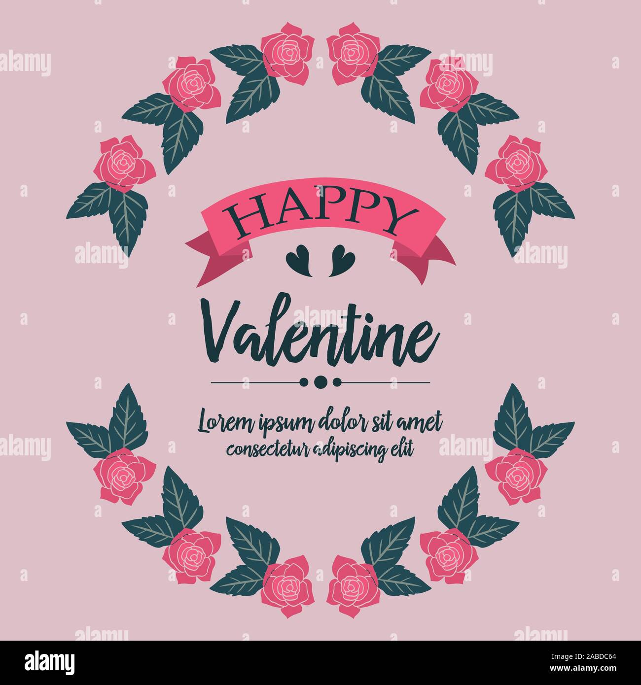 Design banner of happy valentine, with vintage pink flower frame art ...