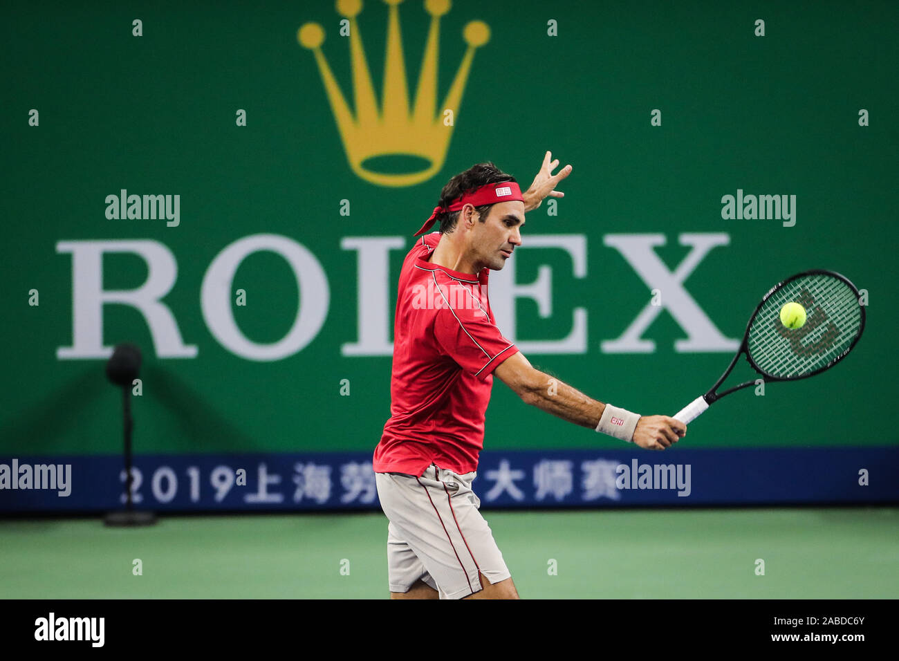 Swiss professional tennis player Roger Federer competes against German ...