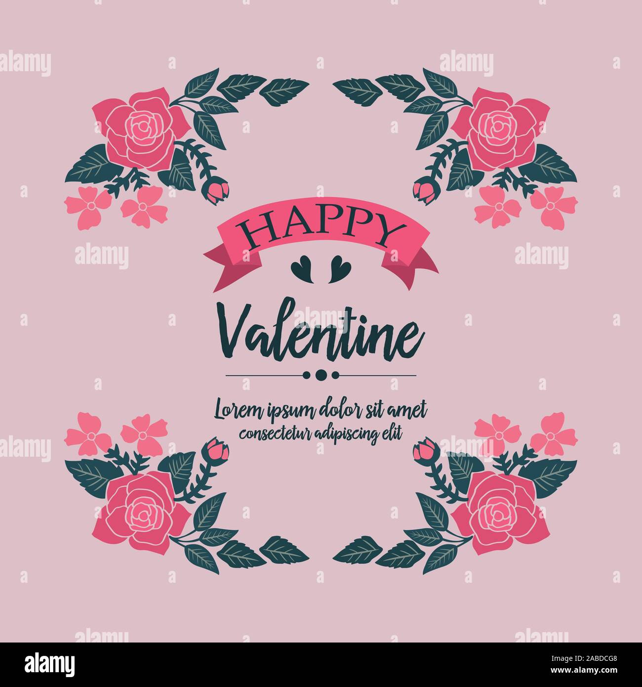 Modern card of happy valentine, with beautiful pink flower frame motif ...