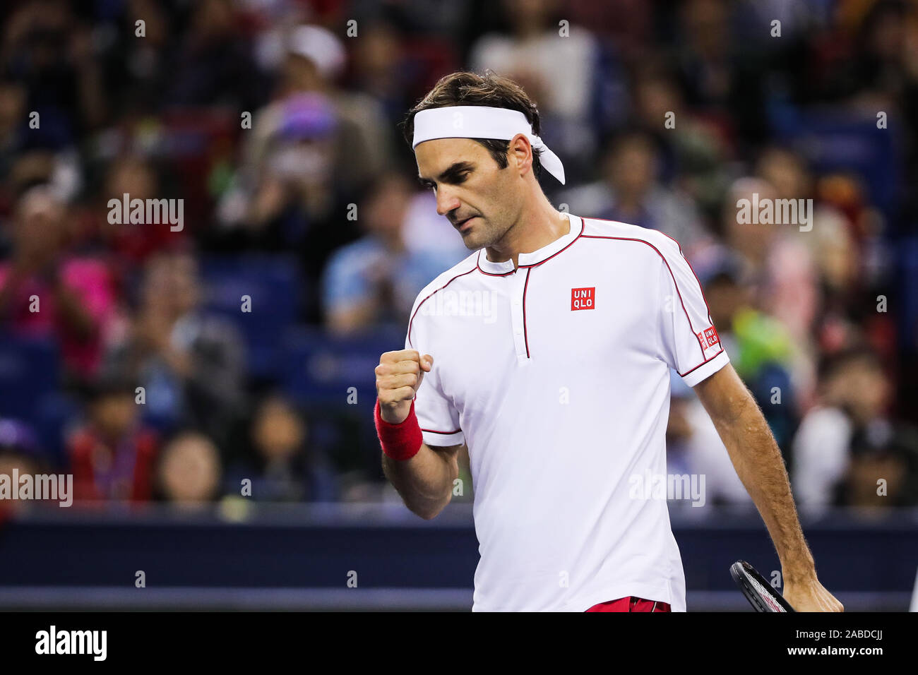 Swiss professional tennis player Roger Federer competes against Belgian ...