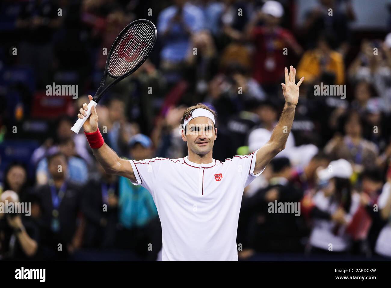 Swiss professional tennis player Roger Federer competes against Belgian ...