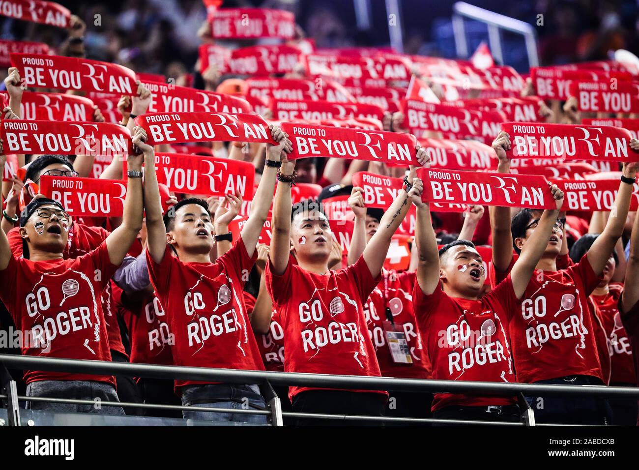 Local fans support Swiss professional tennis player Roger Federer by ...