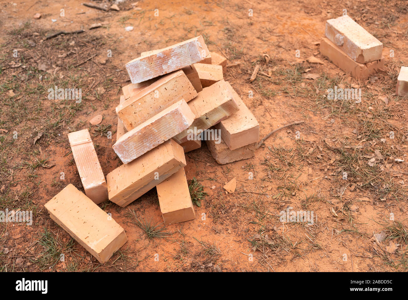 Close up picture of construction site. Bricks on the ground Stock Photo ...