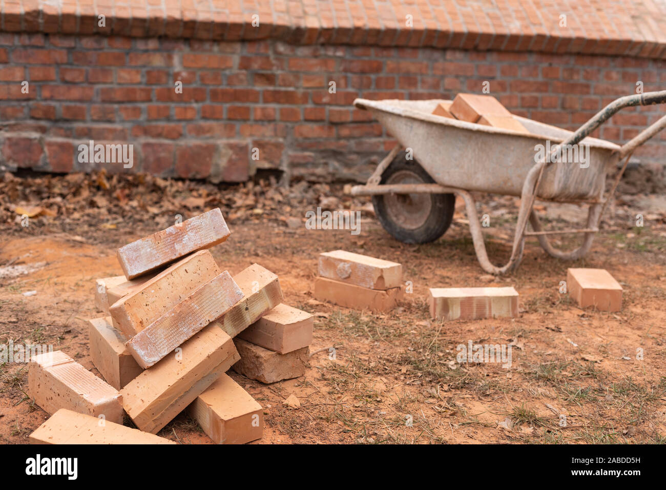 Close up picture of construction site. Bricks in a wheelbarrow Stock ...
