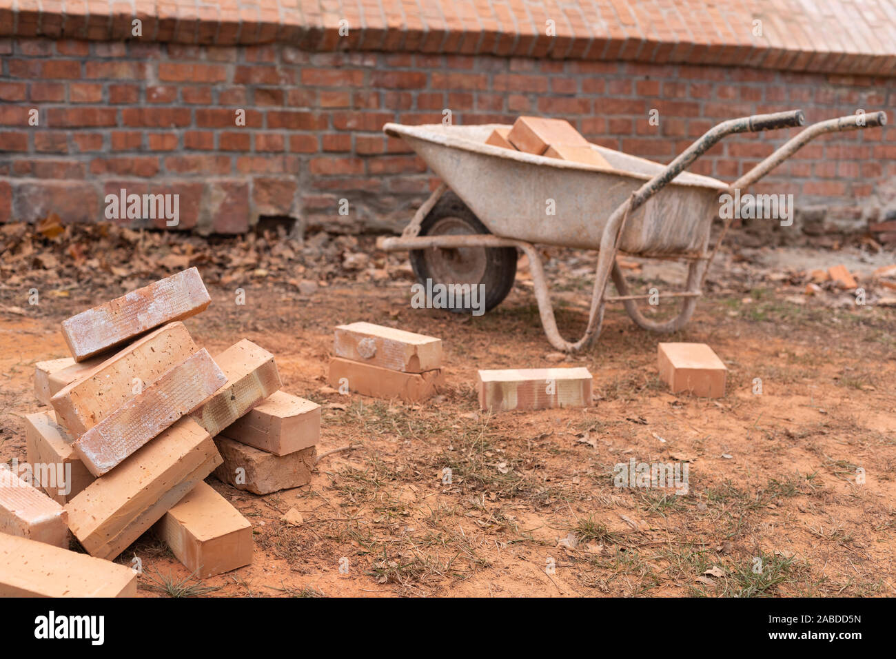 Close up picture of construction site. Bricks in a wheelbarrow Stock ...