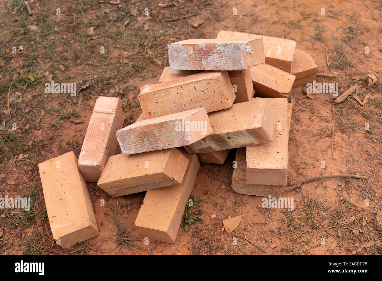 Close up picture of construction site. Bricks on the ground Stock Photo ...