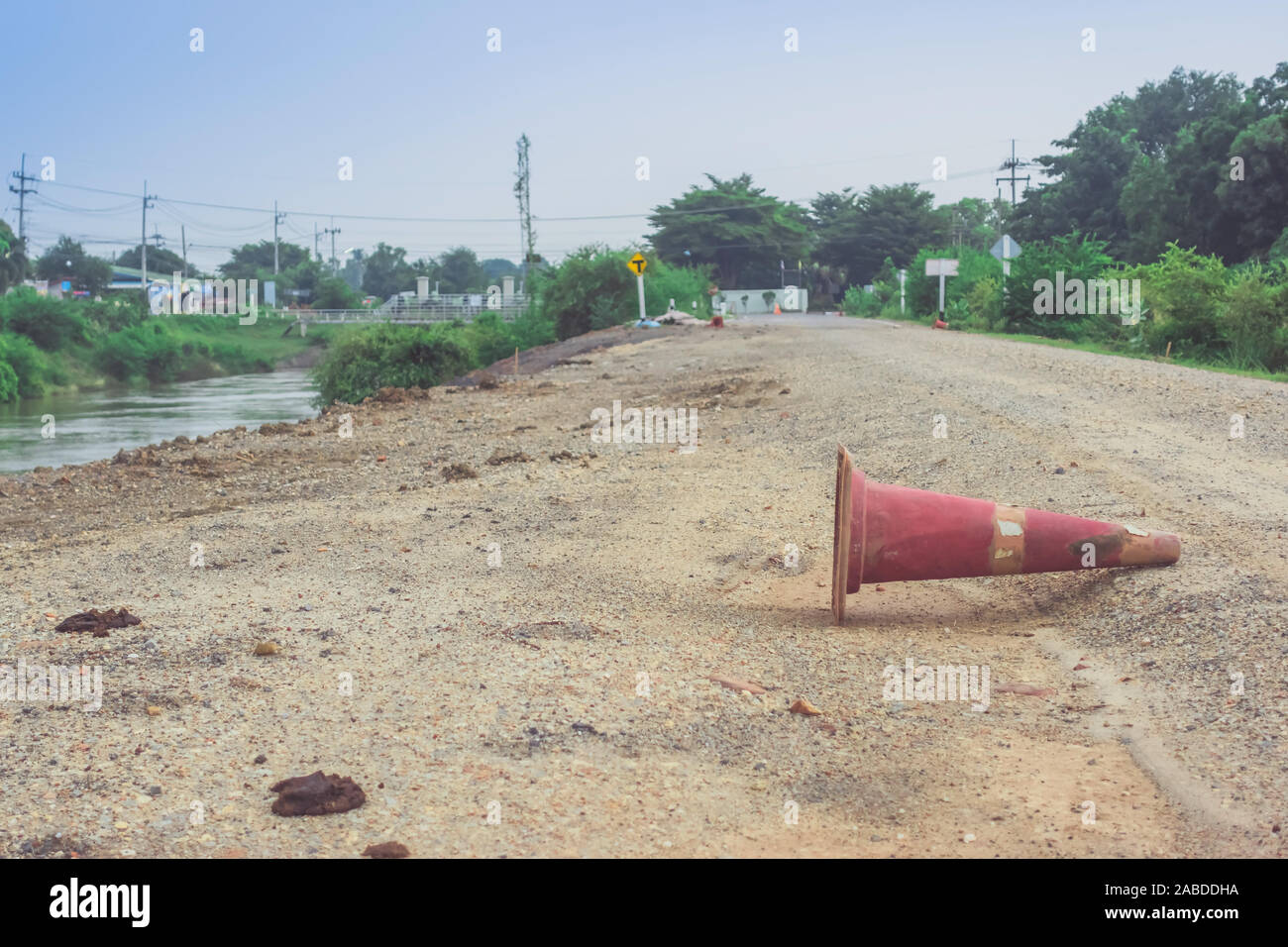 The old traffic cone falling on the road that was being repaired along ...
