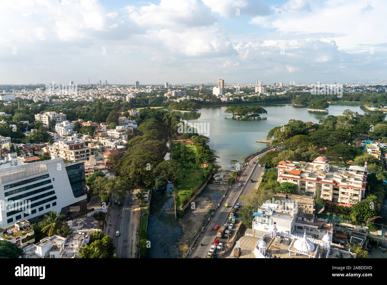 Aerial Landscape Bangalore Skyscrappers with Large Lake in the ...