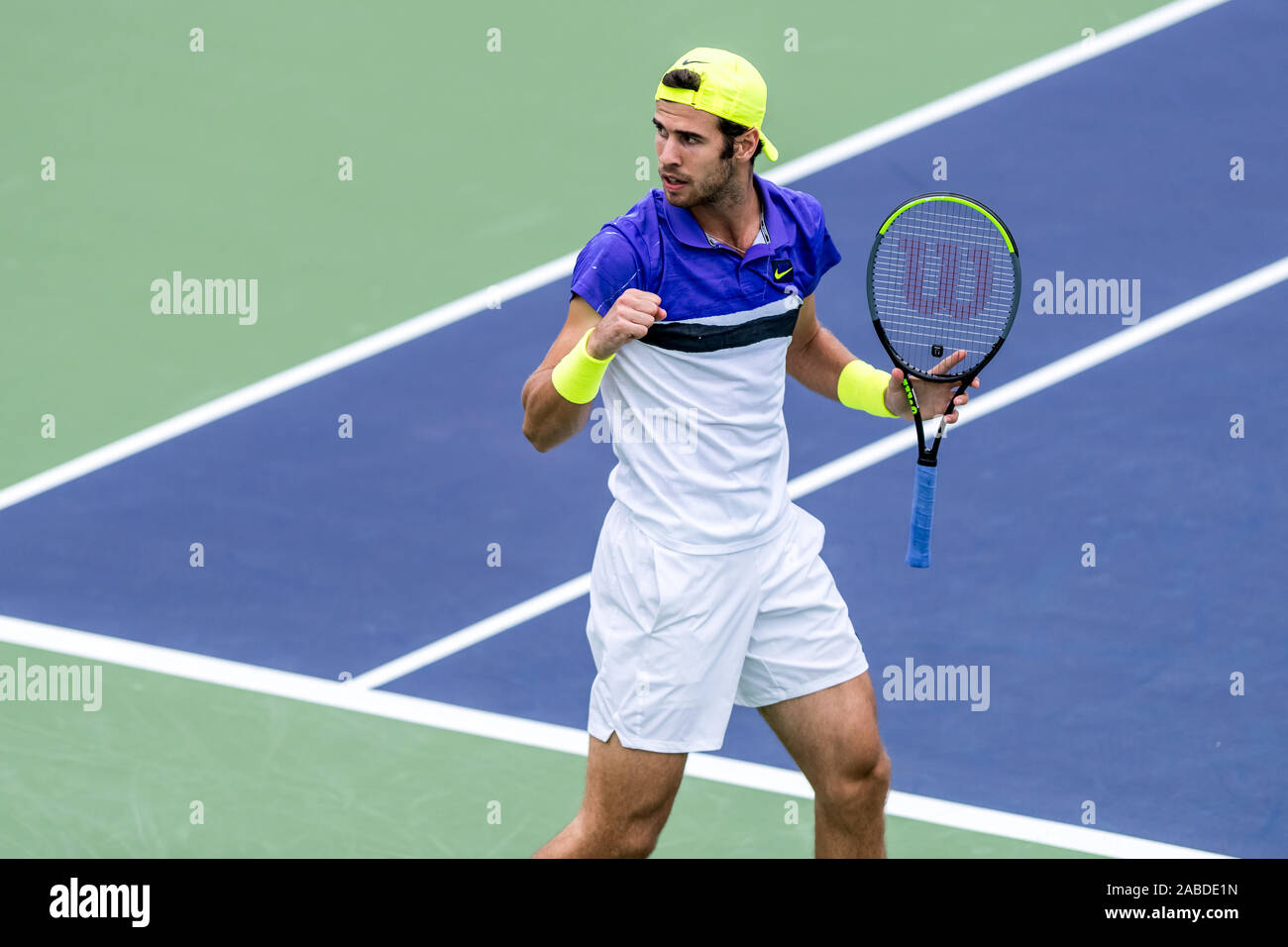 Russian professional tennis player Karen Khachanov competes against ...