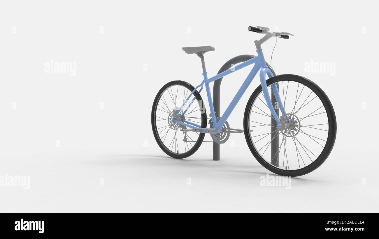 3d rendering of a parked bicycle against round pole isolated Stock ...