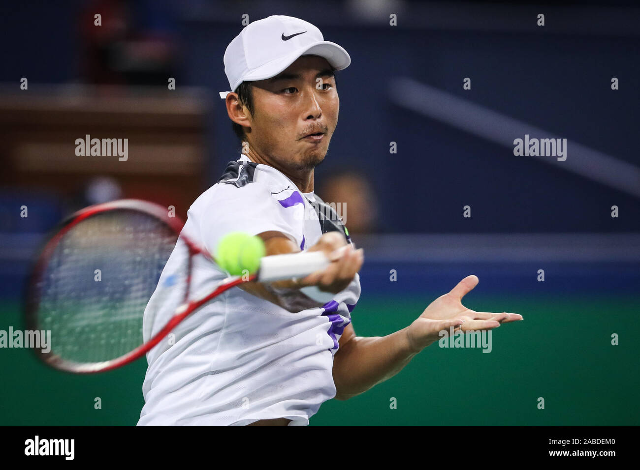 Chinese professional tennis player Zhang Ze competes against Spanish ...