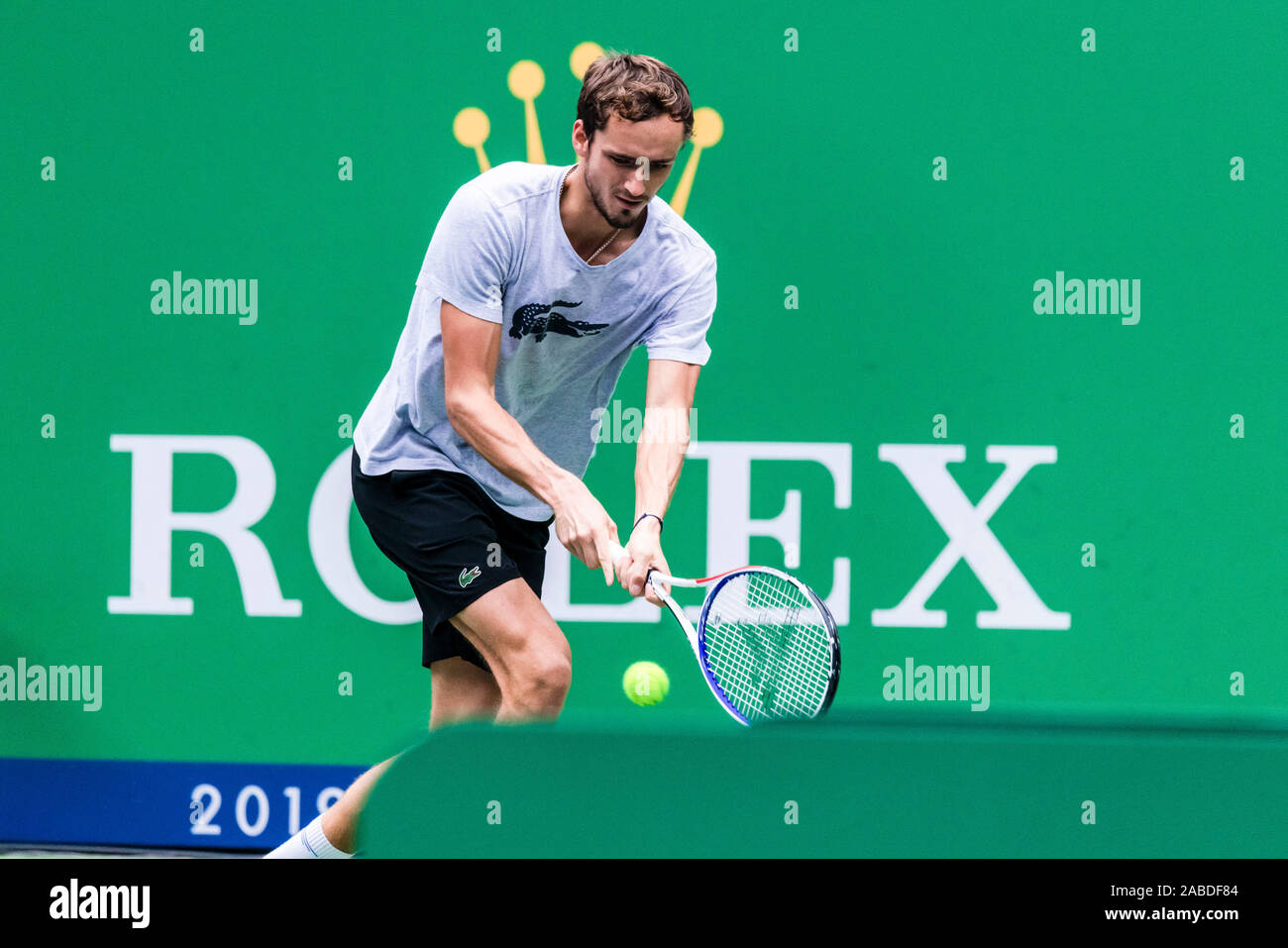 Russian professional tennis player Daniil Medvedev practices before the ...