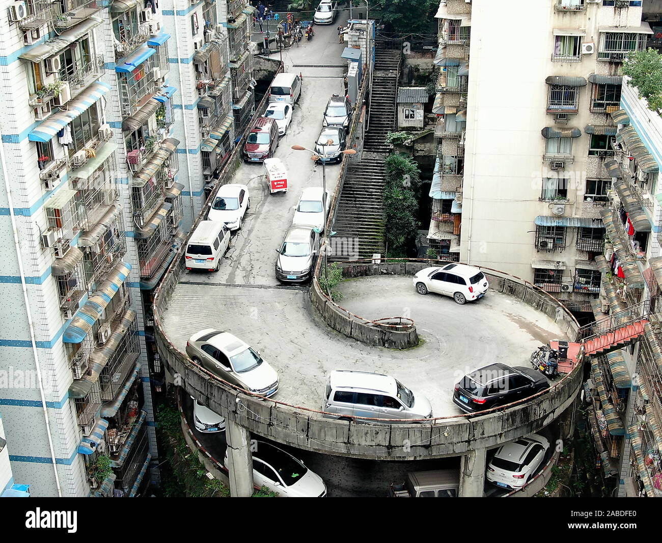 Cars drive in the spiral parking lot in Chongqing, China, 27 October ...