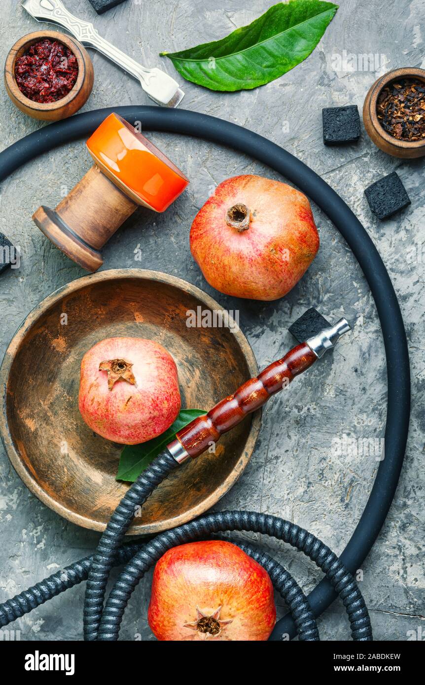 Turkish smoking hookah.Hookah with tobacco with pomegranate flavor ...