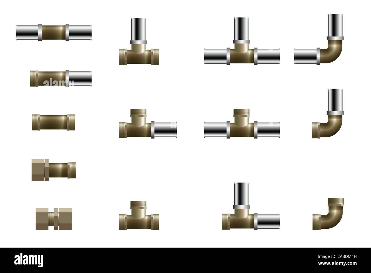 Fittings for polypropylene pipeline. Vector illustration. Set of tee ...