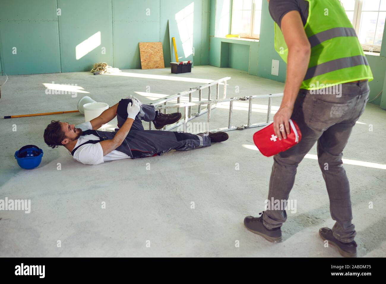 Construction worker accident with a construction worker Stock Photo - Alamy