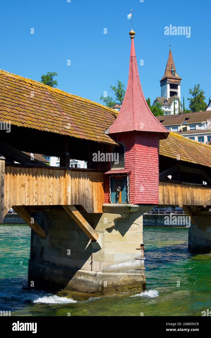 Wooden bridge view in old town of Lucerne in Switzerland Stock Photo ...