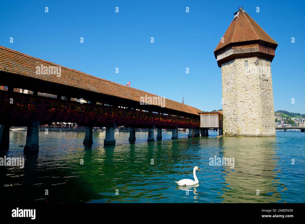Famous Chapel Bridge view in old town of Lucerne in Switzerland Stock ...