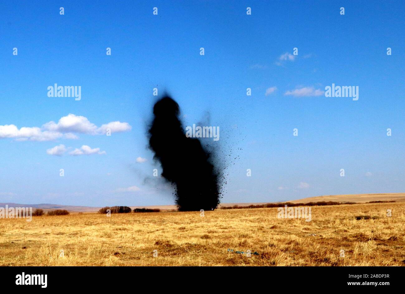 A big mushroom cloud caused by destruction of World War II ammunition ...