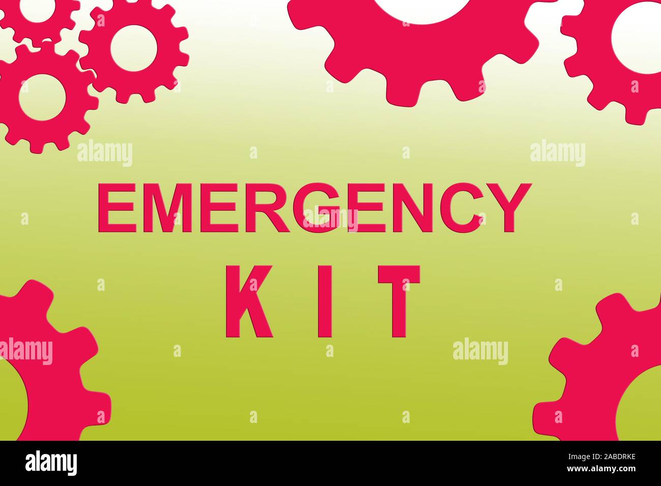 EMERGENCY KIT sign concept illustration with red gear wheel figures on ...