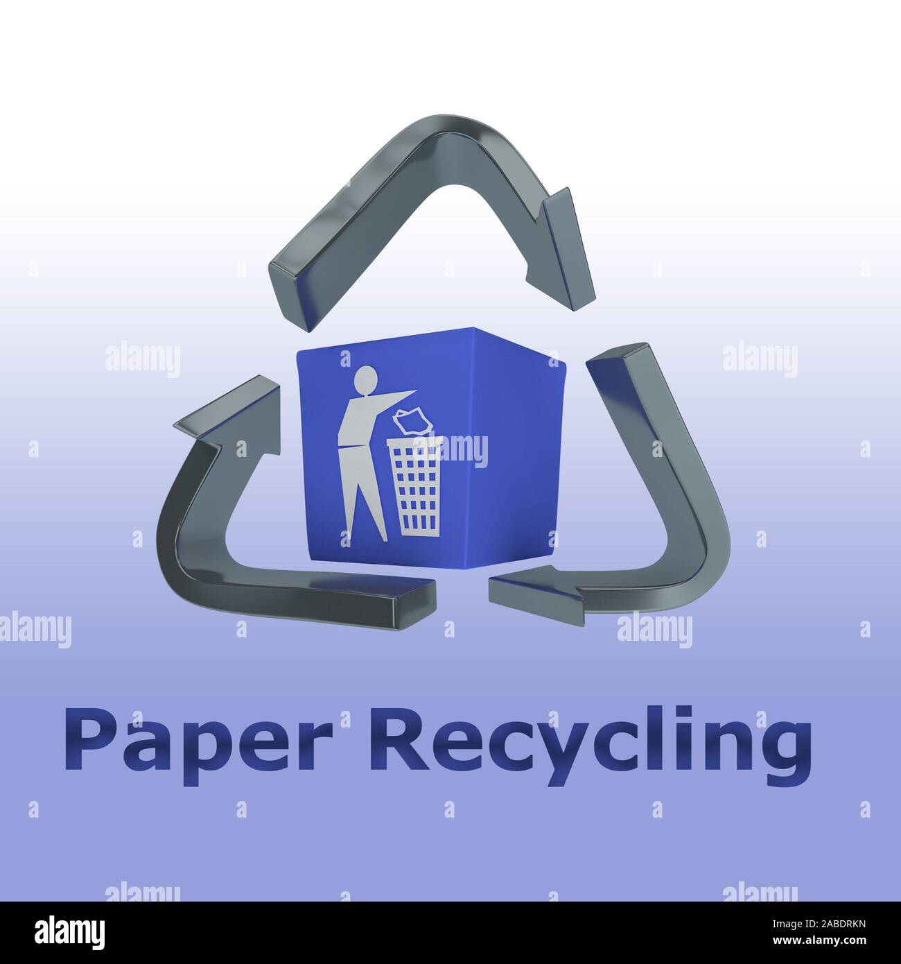 3D illustration of Paper Recycling title under a waste box within a ...