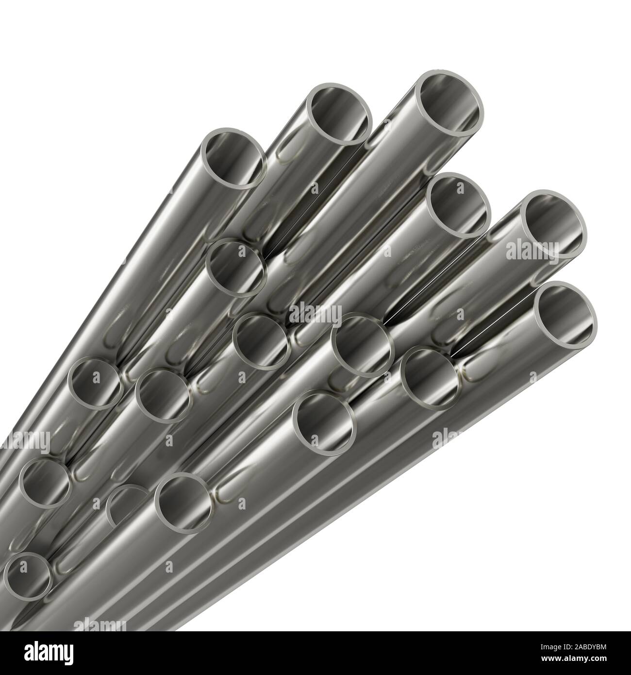Steel pipes of isolated on white background. Glossy 3d rendering steel ...