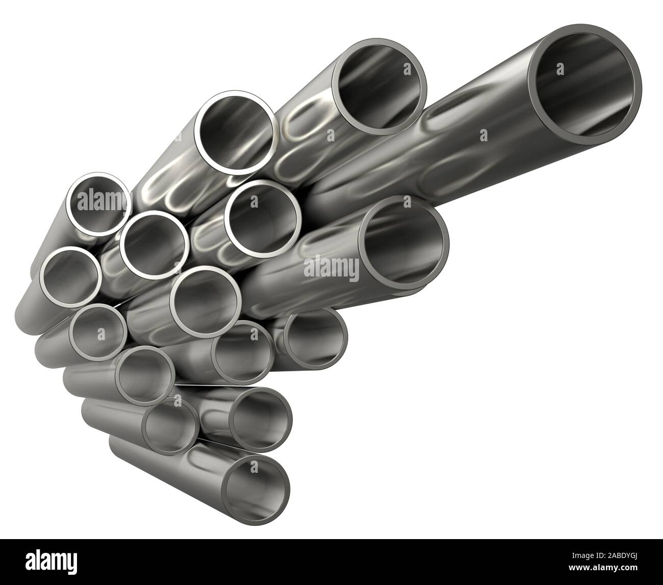 Steel pipes of isolated on white background. Glossy 3d rendering steel ...