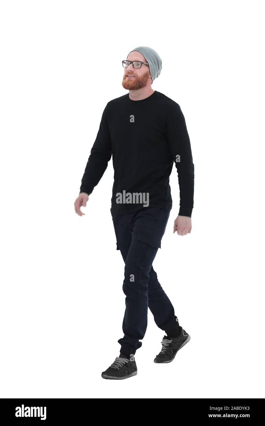side view. serious bearded man stepping forward Stock Photo - Alamy