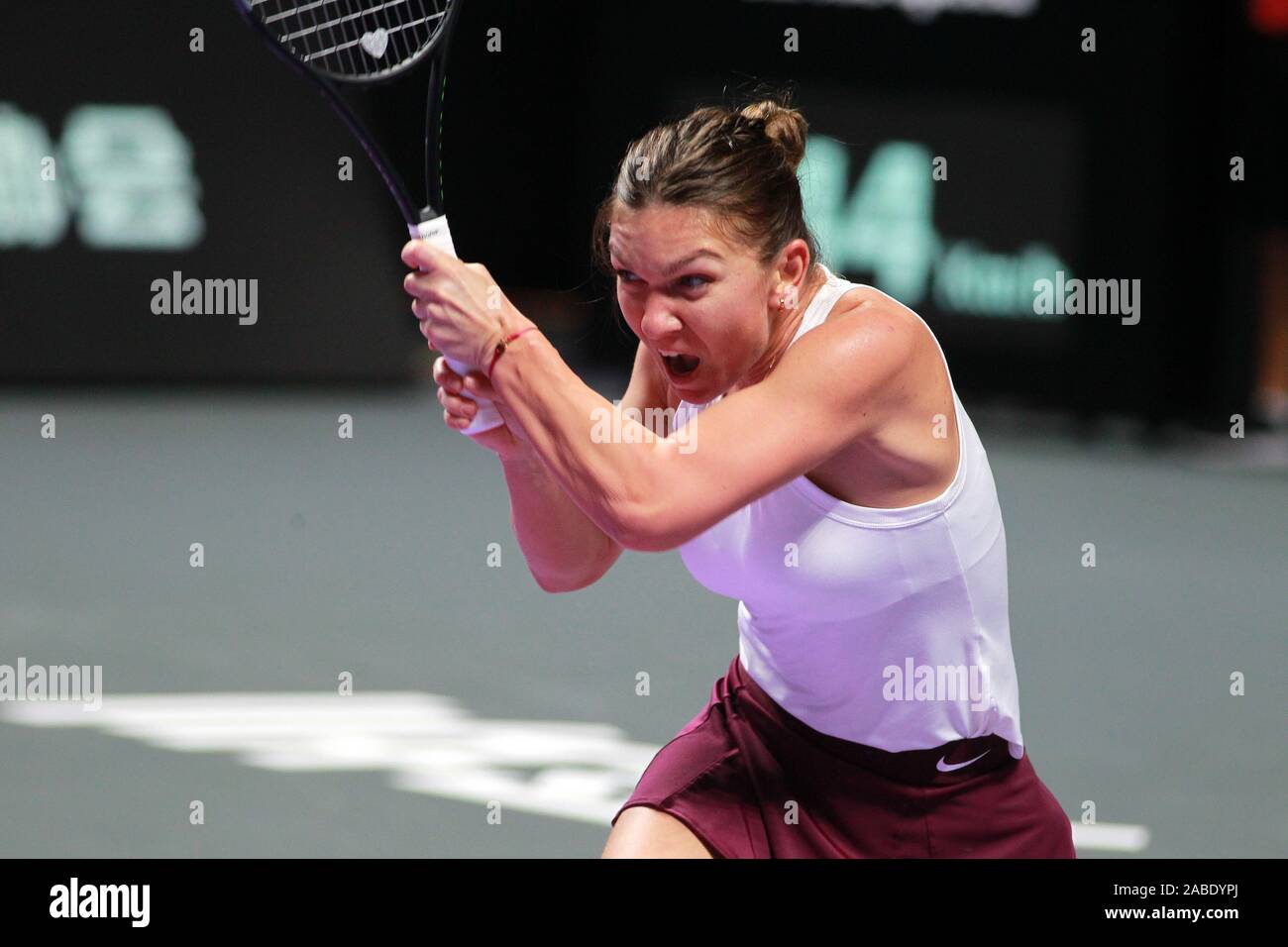 Romanian professional tennis player Simona Halep competes against ...