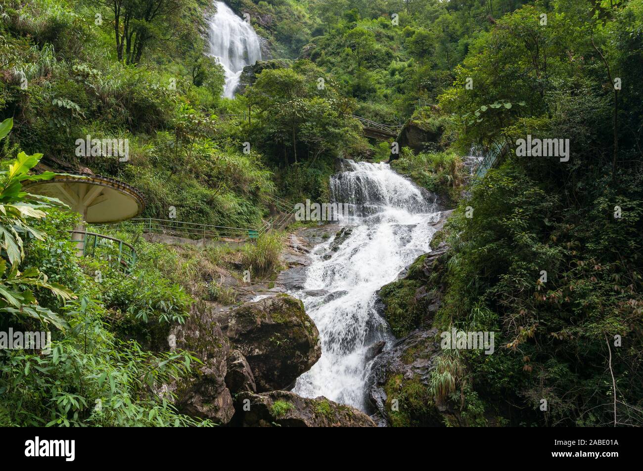 Silver waterfall landscape with tourism infrastructure Stock Photo - Alamy