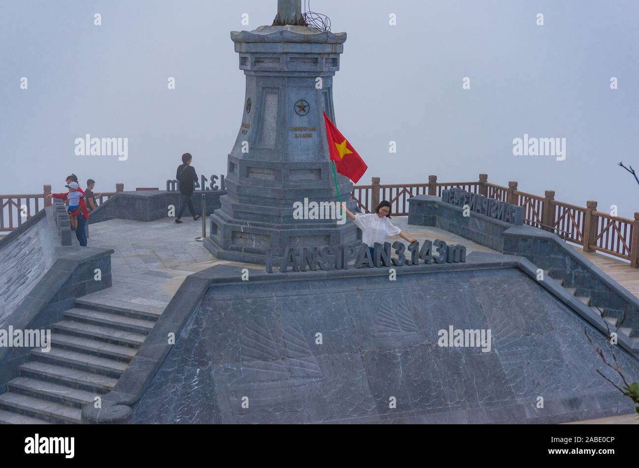 SaPa, Vietnam - August 20, 2017: Asian tourists with Vietnamese flag on ...