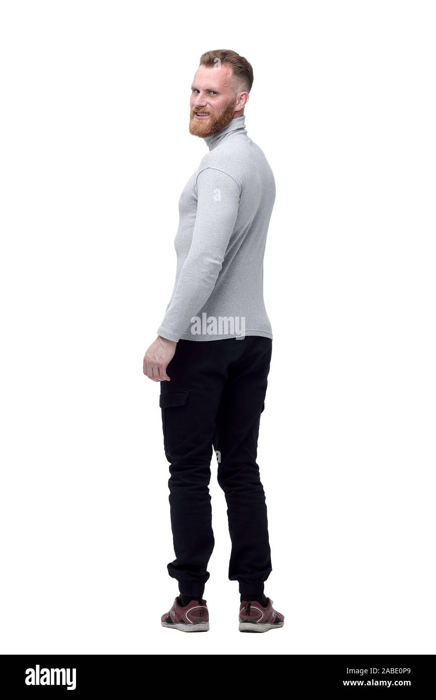 rear view. a young man in white looking forward Stock Photo - Alamy
