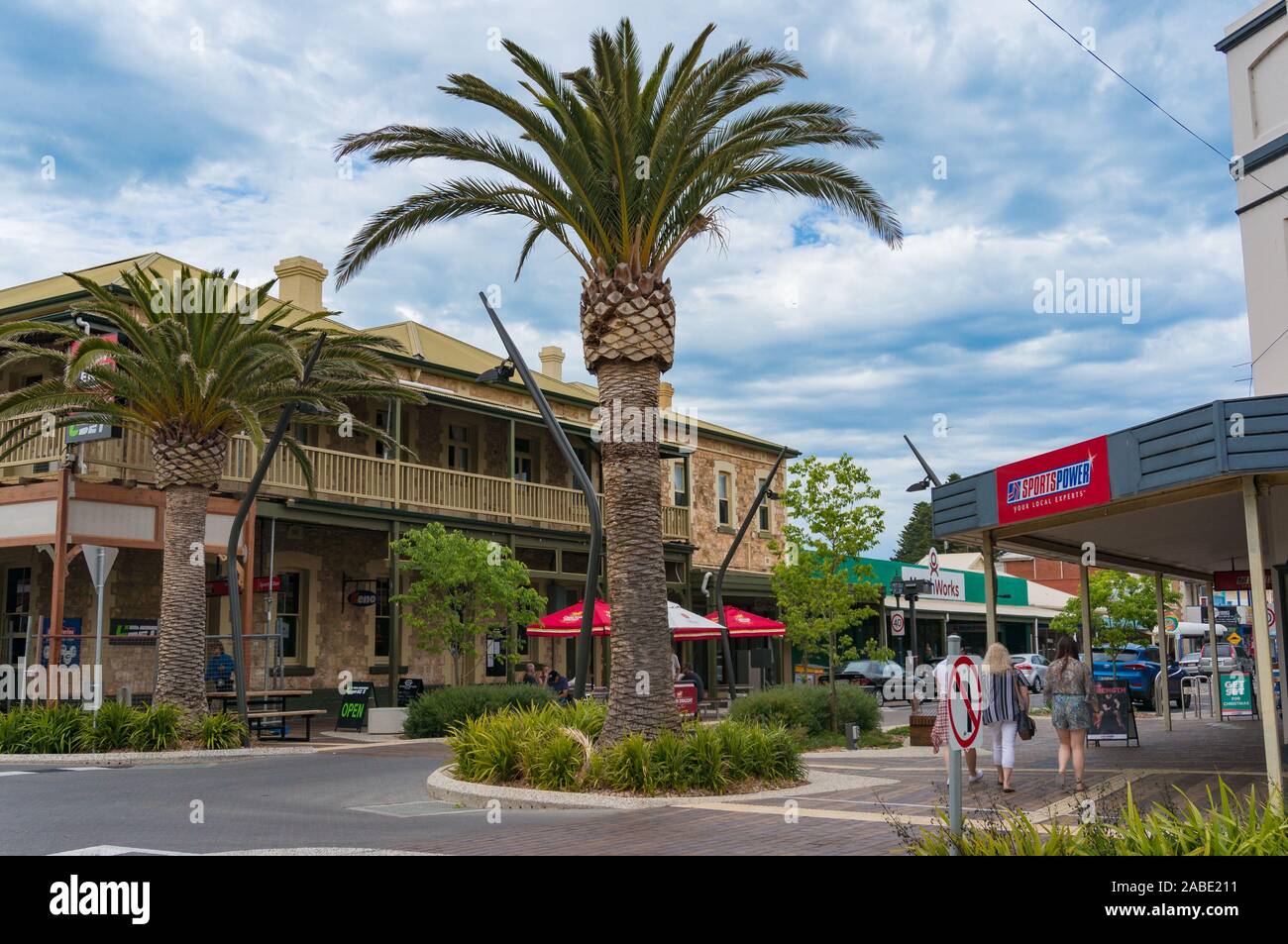 Victor Harbor, Australia - November 11, 2017: Main street with palm ...
