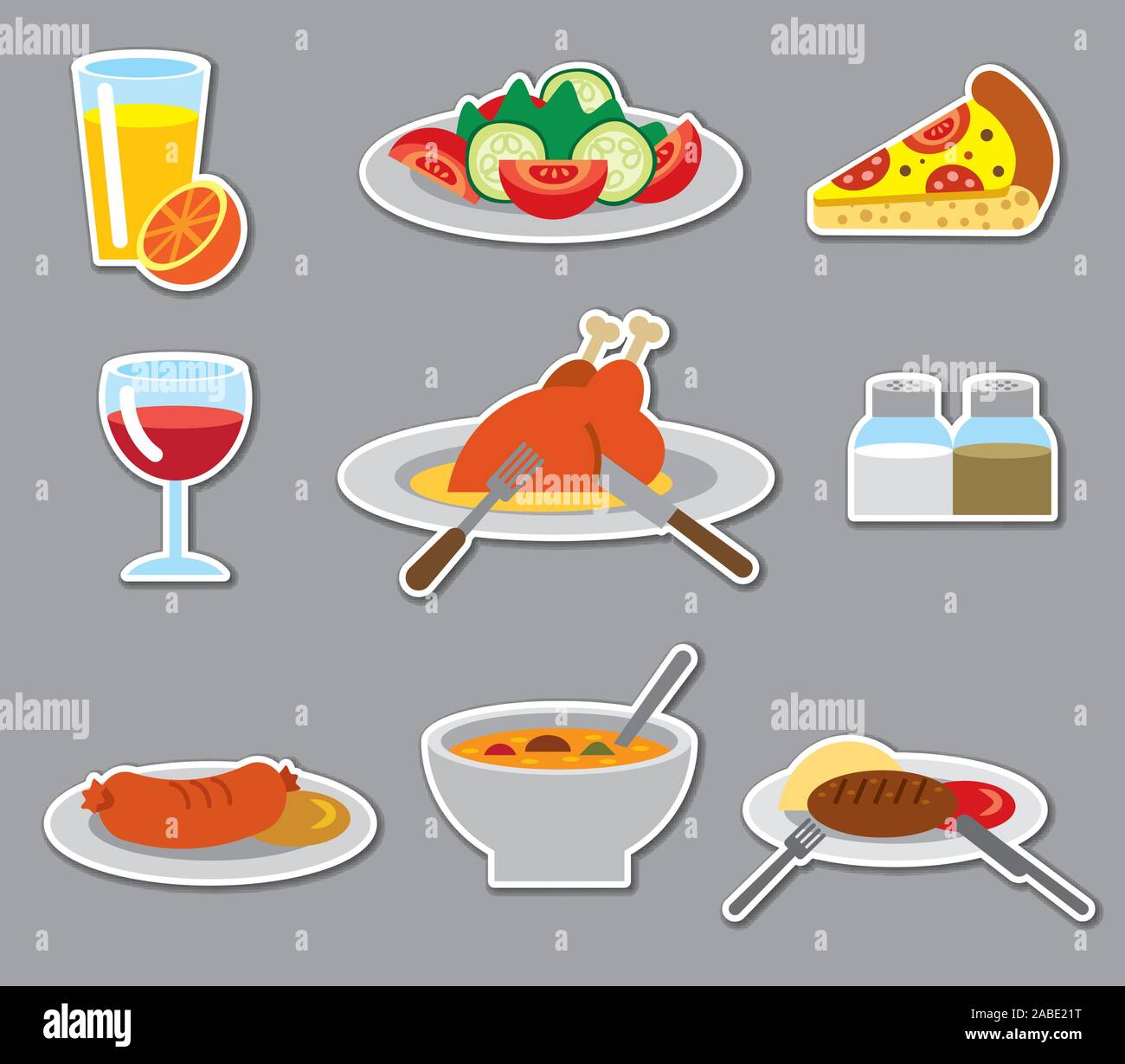 illustration of dinner food dinner stickers and badges Stock Vector ...